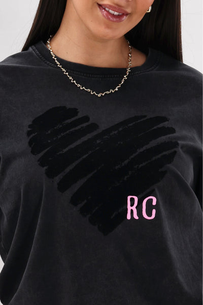 Rebel Club Flock Scribble Heart Tee Black | Shine On NZ