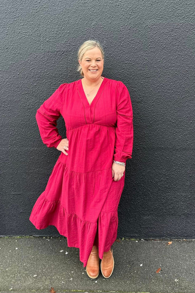 Gloss The Label Maye Shirred Sleeve Dress Cranberry | Shine On NZ
