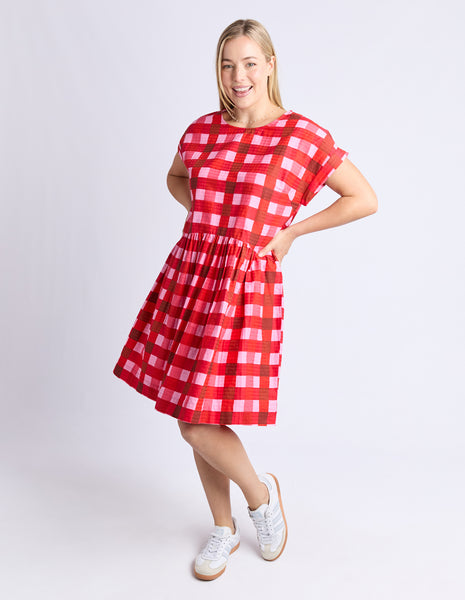 Elm Edin Short Sleeve Dress Poppy Check | Shine On NZ