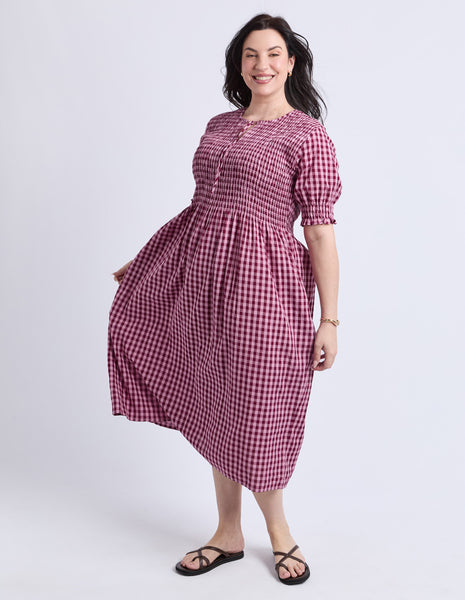 Elm Willa Check Dress Merlot | Shine On NZ