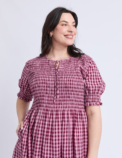 Elm Willa Check Dress Merlot | Shine On NZ