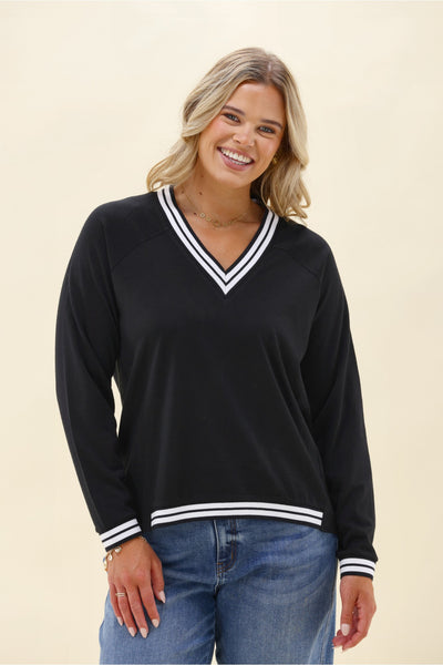 Alpine by Shine On Alberta Merino Sports Trim Top Black | Shine On NZ