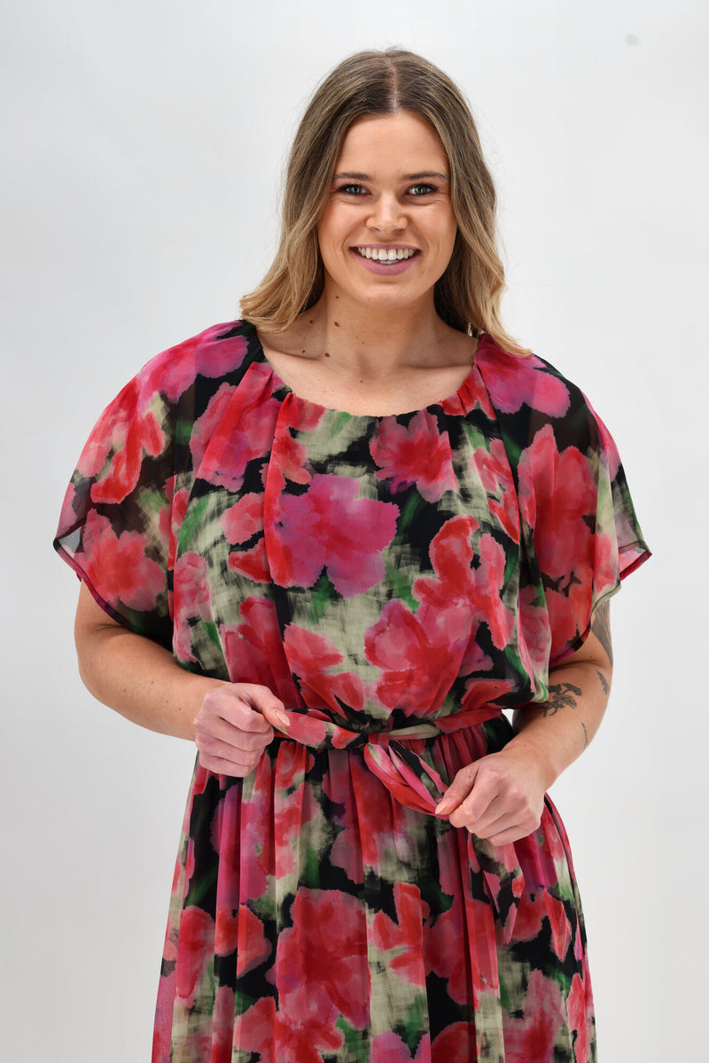 Celebration By Shine On Yasmin Dress Floral Pink Black | Shine On NZ
