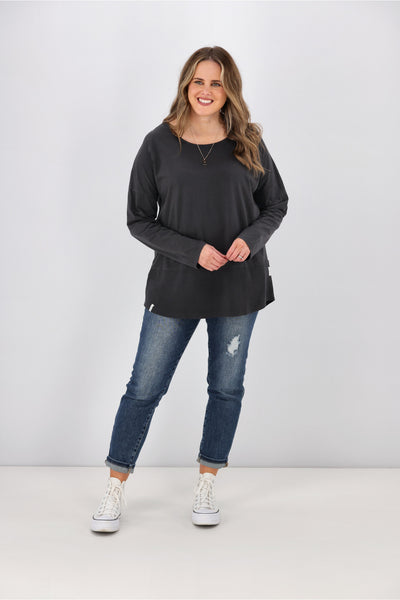 Elm Fundamental Rib L/S Tee Washed Black | Shine On NZ