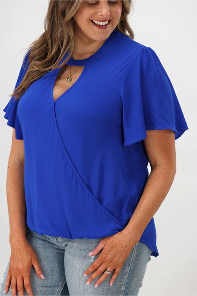Gloss by Shine On Maria Crossover Front High Neck Blouse Cobalt | Shine ...