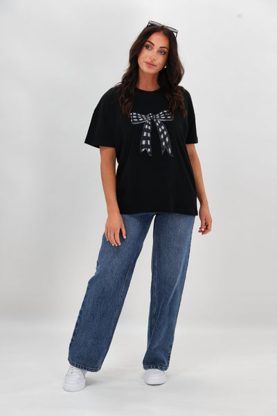Gloss The Label Berlei Bow Print Tee Black | Shine On NZ