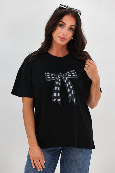 Gloss The Label Berlei Bow Print Tee Black | Shine On NZ