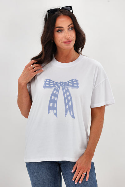 Gloss The Label Berlei Bow Print Tee White | Shine On NZ