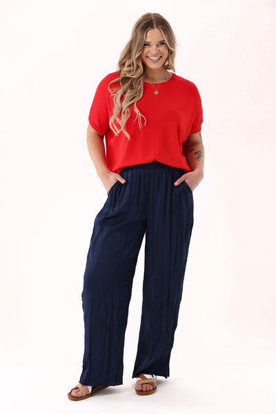 Gloss The Label Jackie Crushed Satin Pant Navy | Shine On NZ