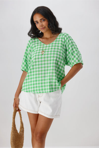 Gloss The Label Nadia Top Green White Gingham | Shine On NZ