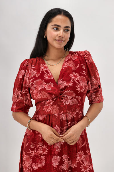 Gloss The Label Tanner Crossover Dress Rust Floral | Shine On NZ
