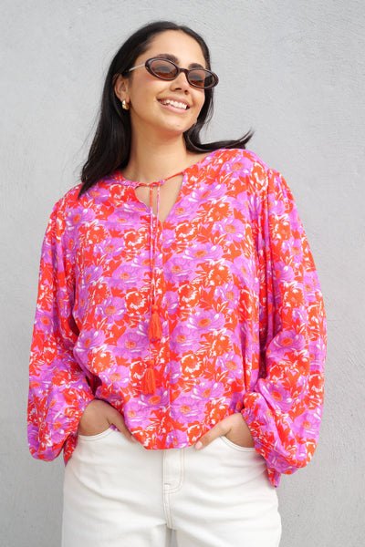 Sunday Boho Andrea Blouse Red Floral Print | Shine On NZ