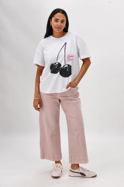 Rebel Club Cherry Boyfriend Tee White | Shine On NZ