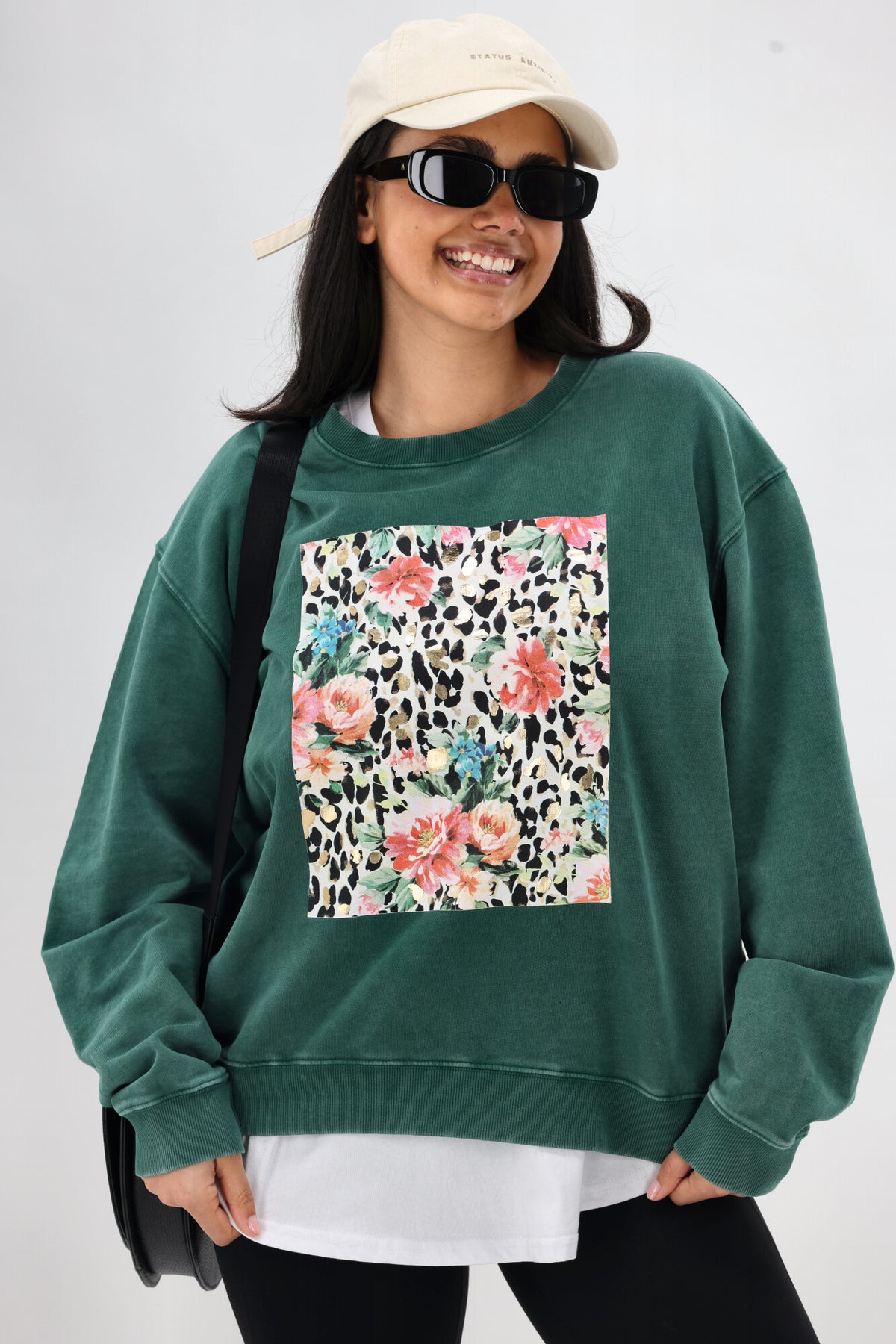Rebel Club Leopard Dreams Block Crew Washed Green | Shine On NZ