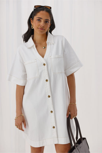 Shine On Label Cherish Denim Boxy Dress Natural | Shine On NZ