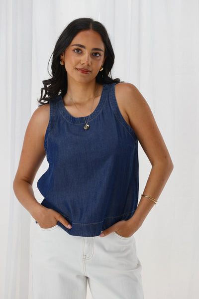 Shine On Label Isabelle Lyocell Sleeveless Top Indigo | Shine On NZ