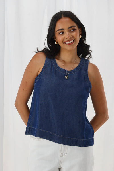Shine On Label Isabelle Lyocell Sleeveless Top Indigo | Shine On NZ