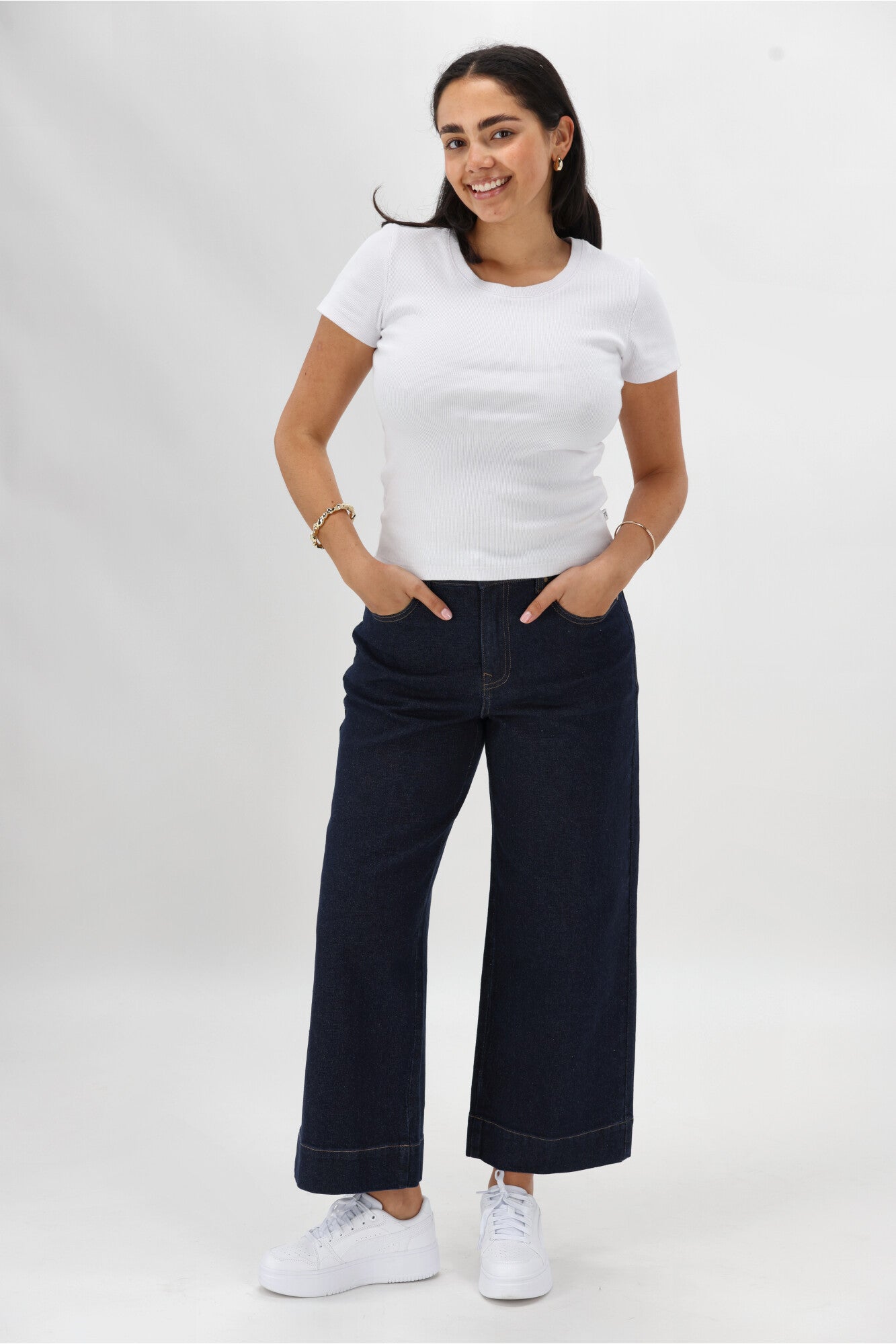 Shine On Label Owen Wide Leg Cropped Jean Dark Indigo | Shine On NZ