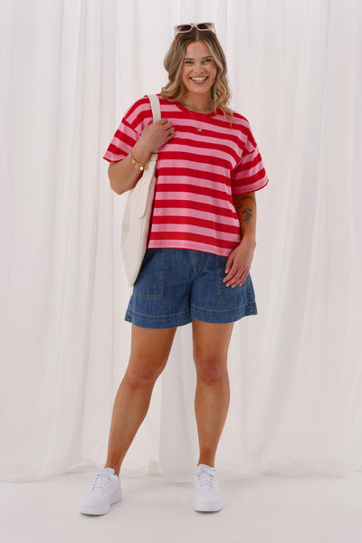 Shine On Label Seaside Tee Pink Red Stripe | Shine On NZ
