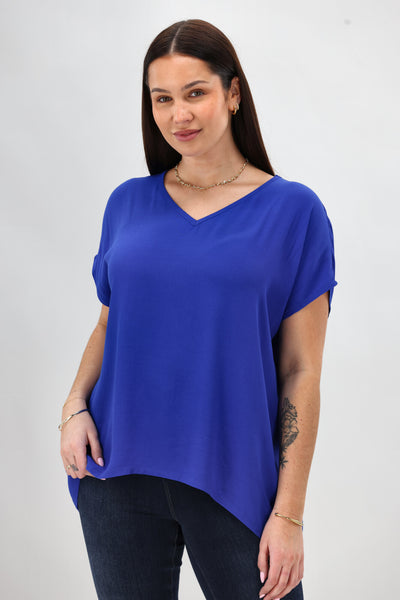 Shine On Label Summer Essential Drape V Neck Top Blue | Shine On NZ