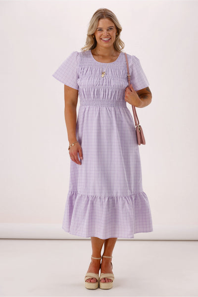 Sunday Boho Erica Puff sleeve Dress Lilac Gingham | Shine On NZ