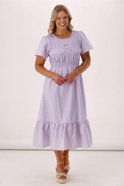 Sunday Boho Erica Puff sleeve Dress Lilac Gingham | Shine On NZ