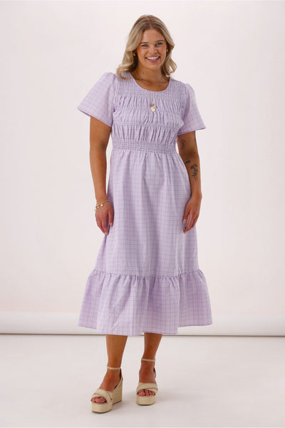 Sunday Boho Erica Puff sleeve Dress Lilac Gingham | Shine On NZ