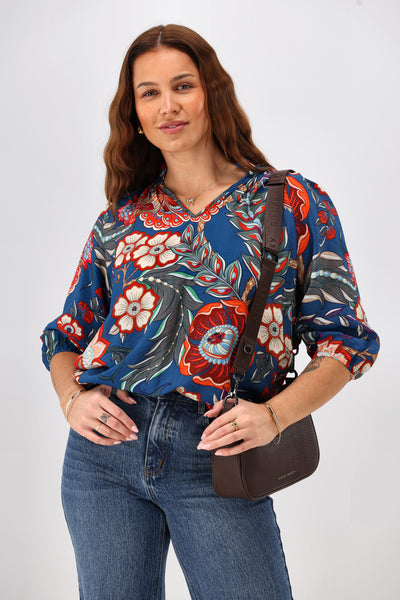 Sunday Boho Gianna Top Paisley Print Blue | Shine On NZ