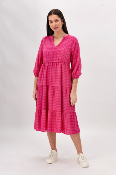 Sunday Boho Hope 3/4 Sleeve Midi Dress Pink | Shine On NZ