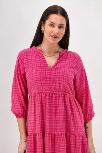 Sunday Boho Hope 3/4 Sleeve Midi Dress Pink | Shine On NZ