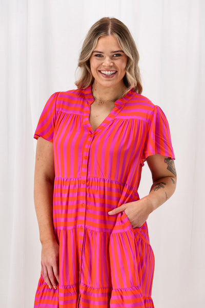 Sunday Boho Joanne Dress Orange Stripe | Shine On NZ