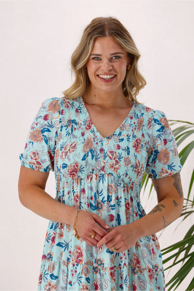 Sunday Boho Jordan Dress Blue Floral Print | Shine On NZ