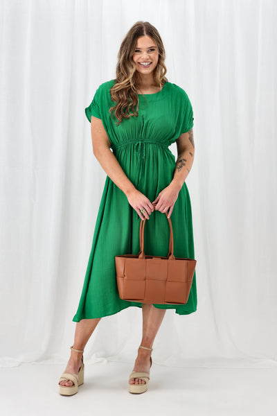 Sunday Boho Myra Shirred Shoulder Dress Green | Shine On NZ
