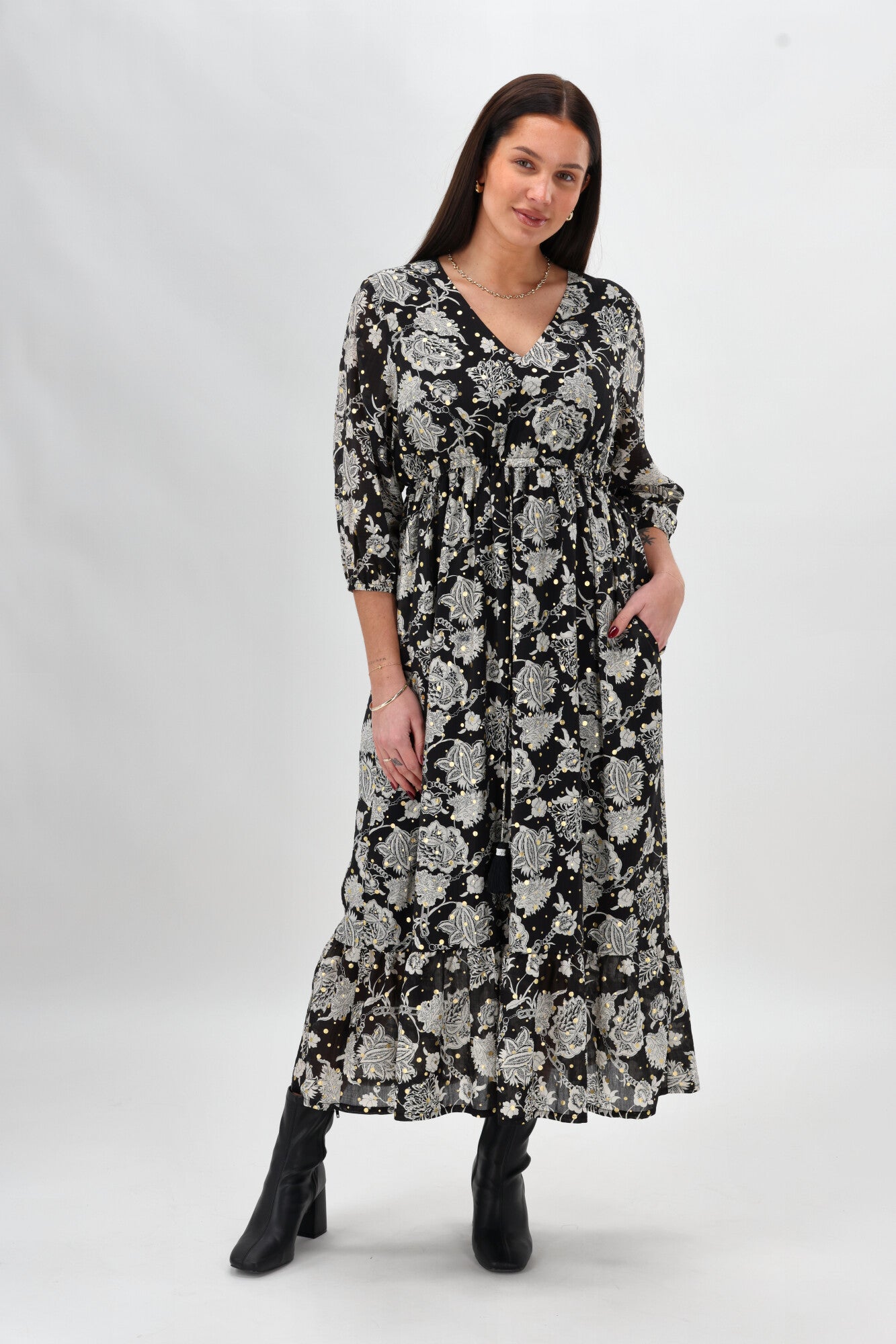 Sunday Boho Rochelle Midi Dress Print Black | Shine On NZ