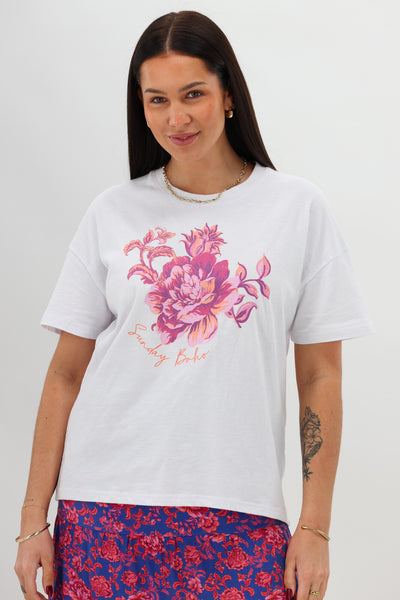 Sunday Boho Tarsia Tee White | Shine On NZ